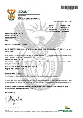 Accreditation – Enviro-Tech SA